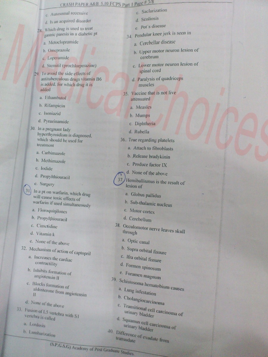 FCPS Part 1 Past Papers Original | MEDICAL CHOICES